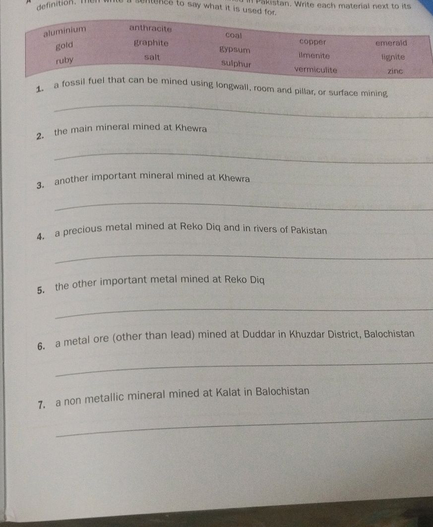 Write each material next to its definition. | StudyX
