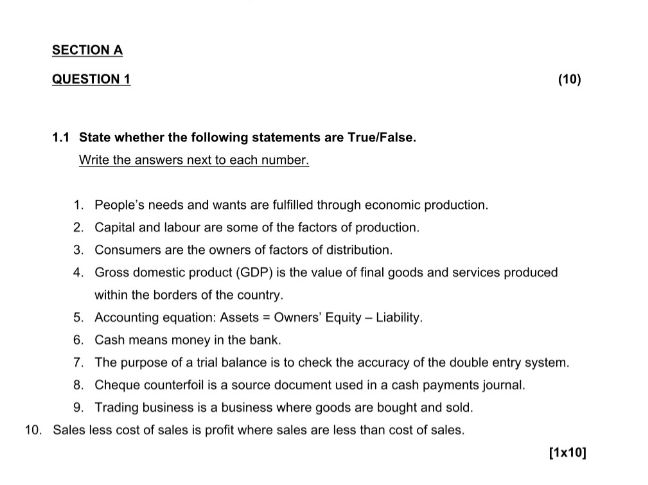 1.1 State whether the following statements | StudyX