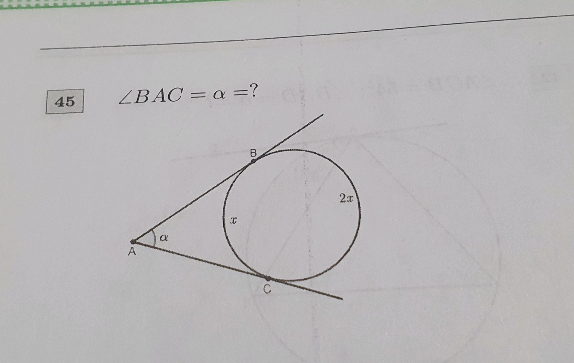 $ BAC = = ?$ The diagram shows a circle | StudyX