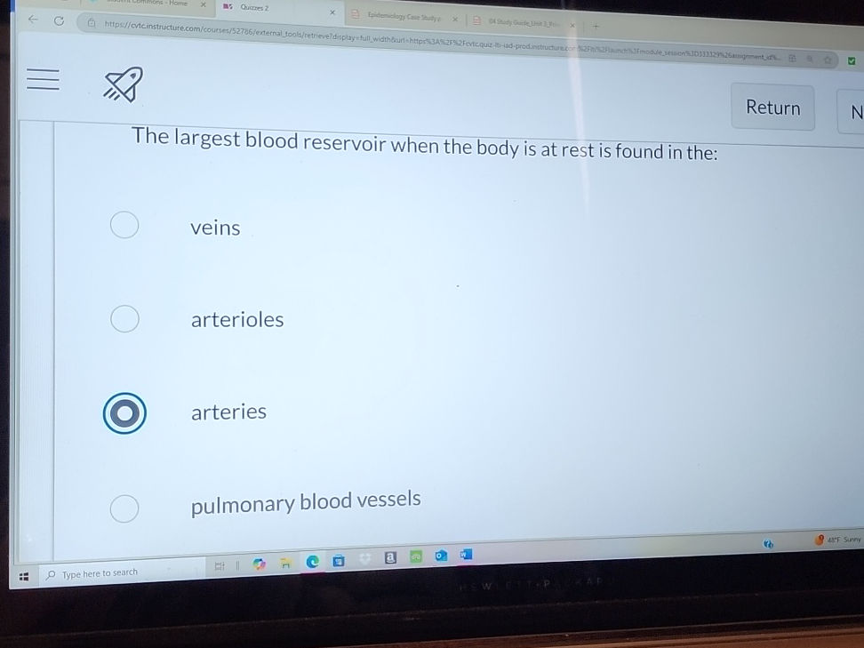 The largest blood reservoir when the body is | StudyX
