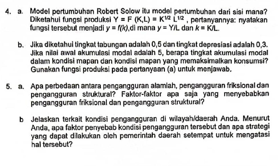 4. a. Model pertumbuhan Robert Solow itu | StudyX