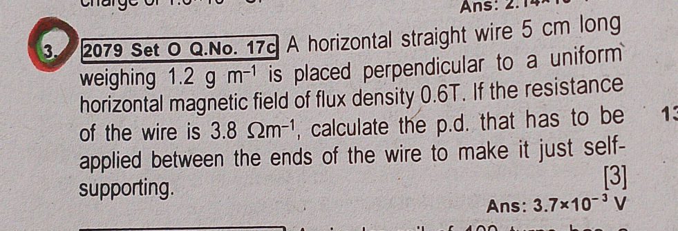 A horizontal straight wire 5 cm long | StudyX