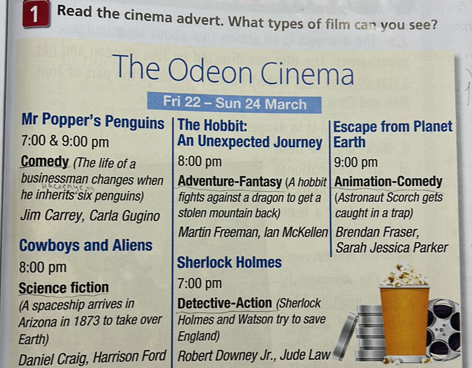 1 Read the cinema advert. What types of film | StudyX