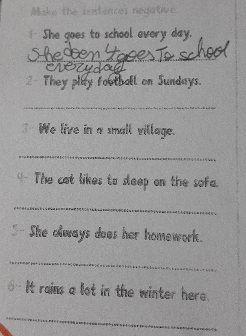 Make the sentences negative. 1- She goes to | StudyX