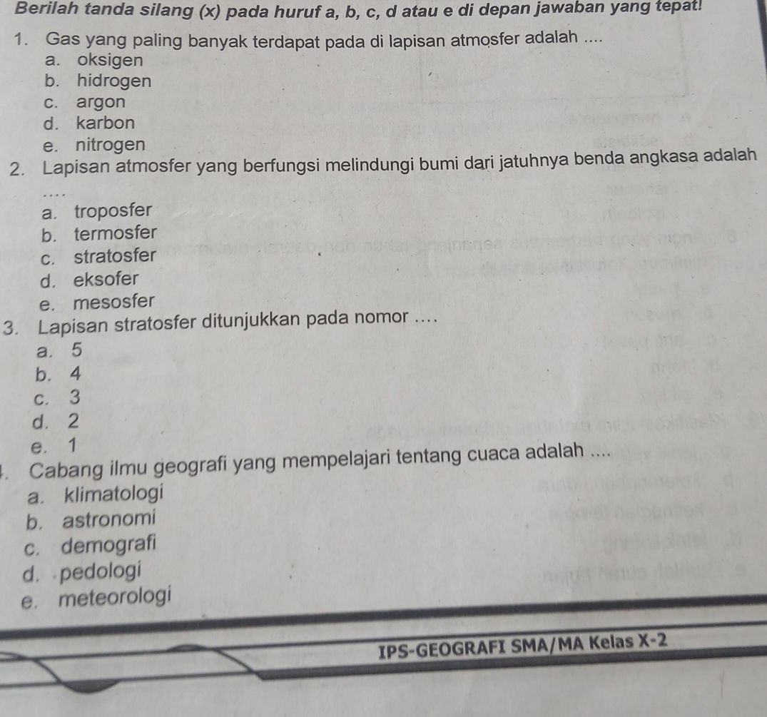 Berilah tanda silang (x) pada huruf a, b, c, | StudyX
