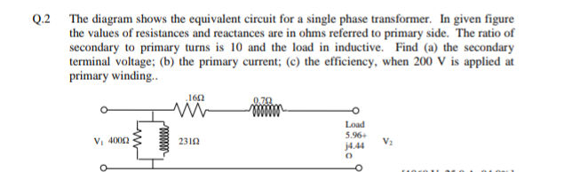 Q.2 The diagram shows the equivalent circuit | StudyX