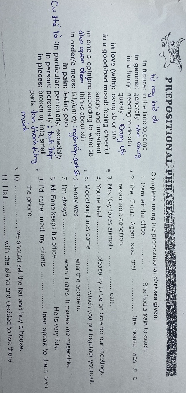 Complete using the prepositional phrases | StudyX
