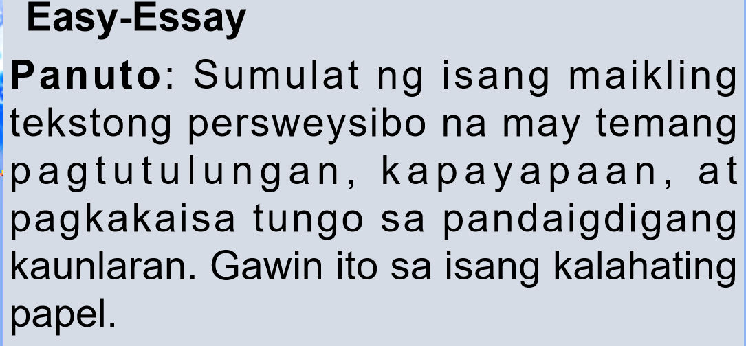 Panuto: Sumulat ng isang maikling tekstong | StudyX
