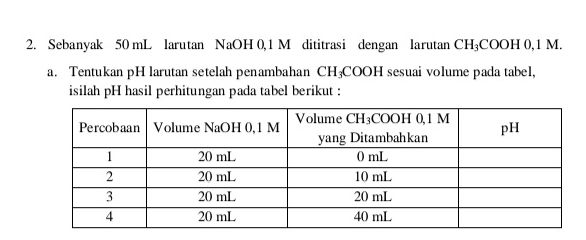2. Sebanyak 50 mL larutan NaOH 0,1 M | StudyX