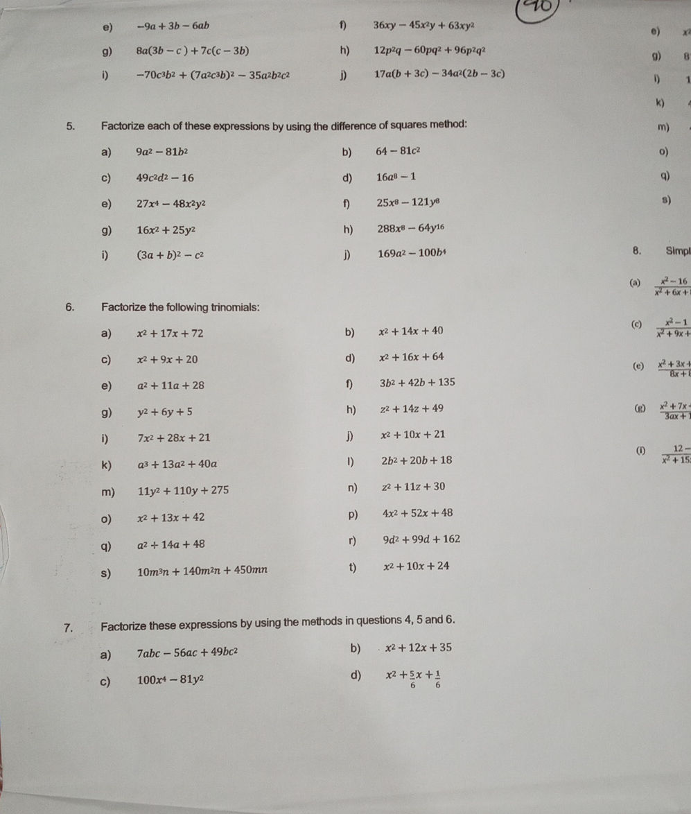 5. Factorize each of these expressions by | StudyX