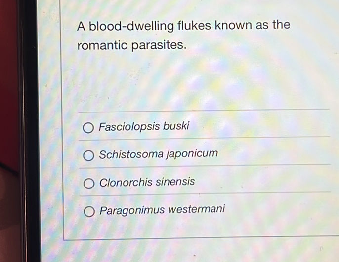 A blood-dwelling flukes known as the | StudyX