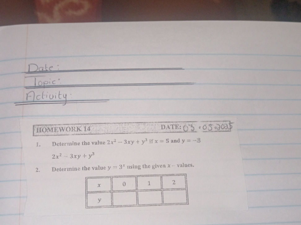 1. Determine the value \(2x^2 - 3xy + y^3\) | StudyX