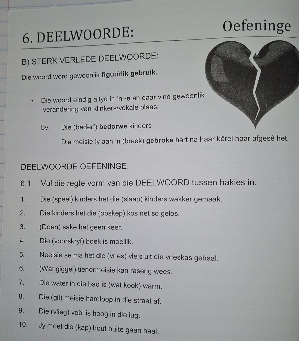 6. DEELWOORDE: B) STERK VERLEDE DEELWOORDE: | StudyX