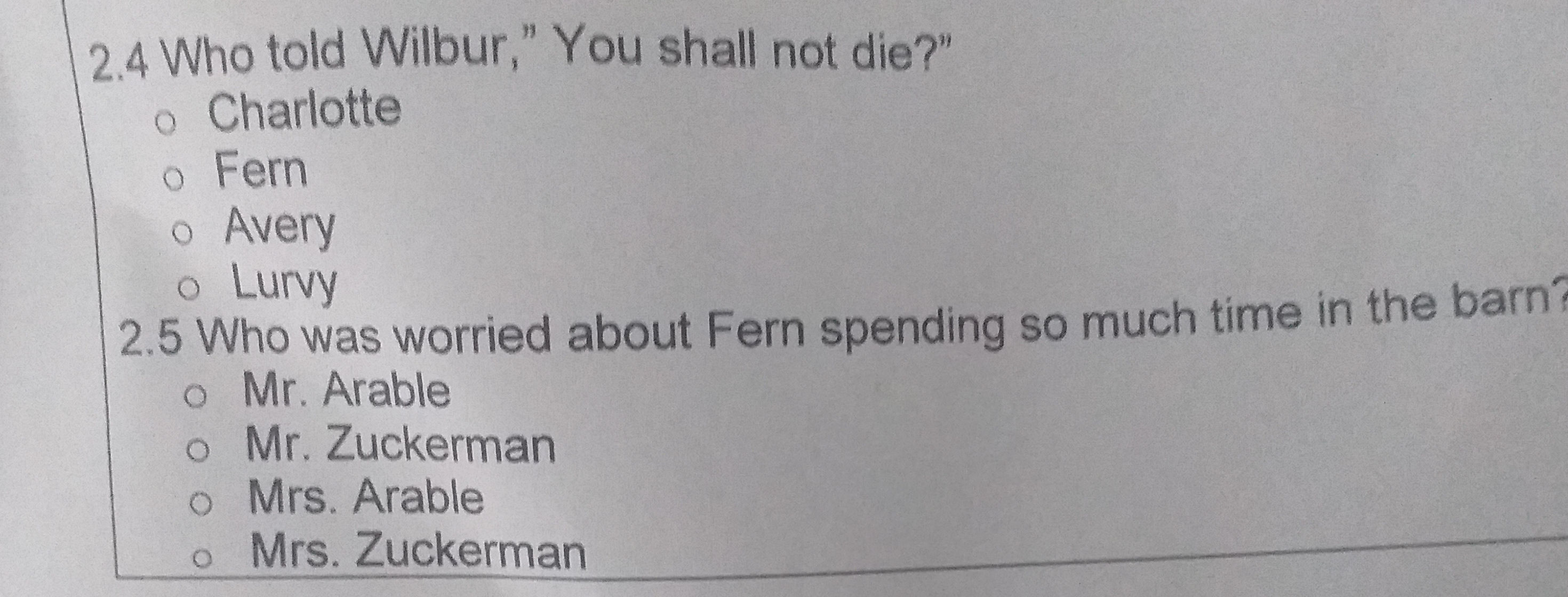 2.4 Who told Wilbur," You shall not die?" • | StudyX