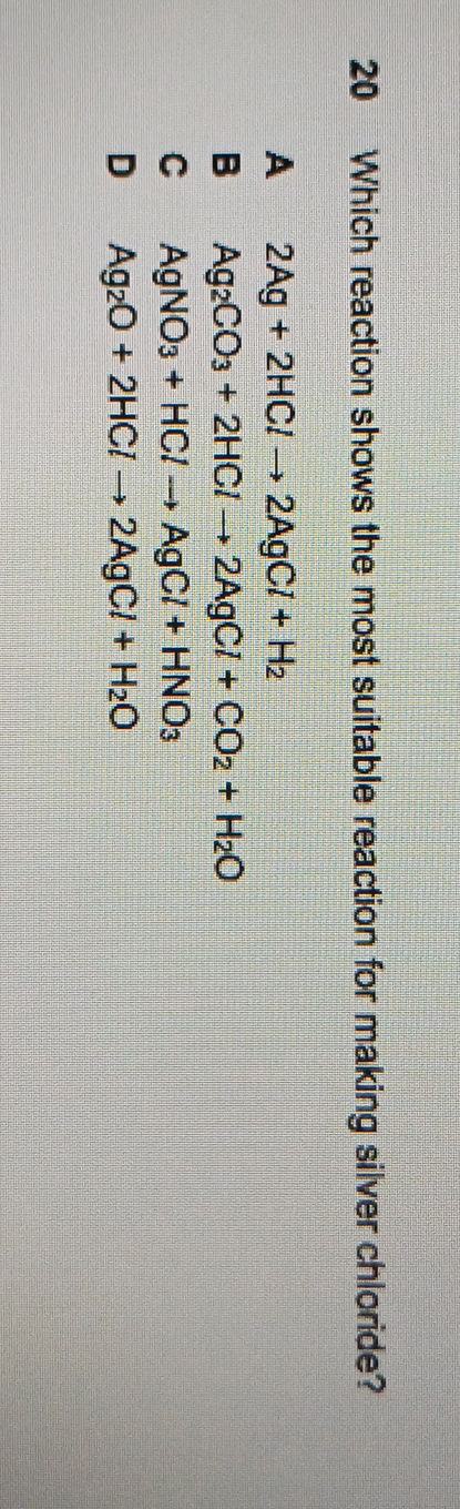 20 Which reaction shows the most suitable | StudyX