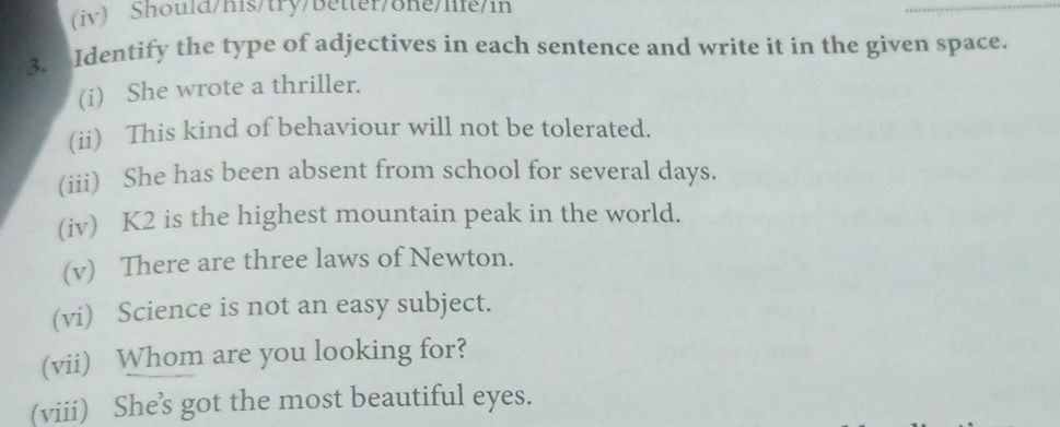 Identify the type of adjectives in each | StudyX