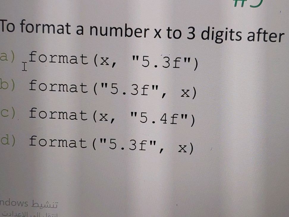 To format a number x to 3 digits after a) | StudyX
