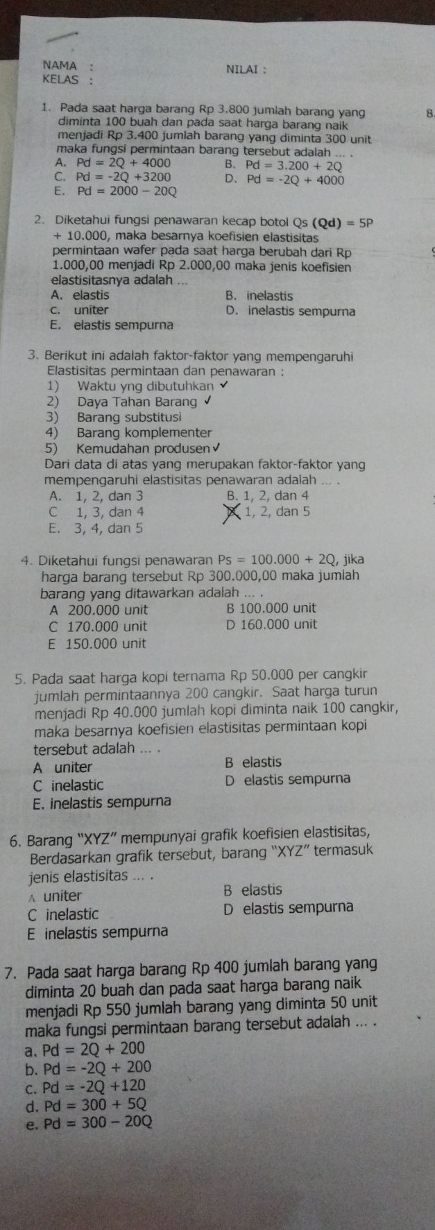 1. Pada saat harga barang Rp 3.800 jumlah | StudyX