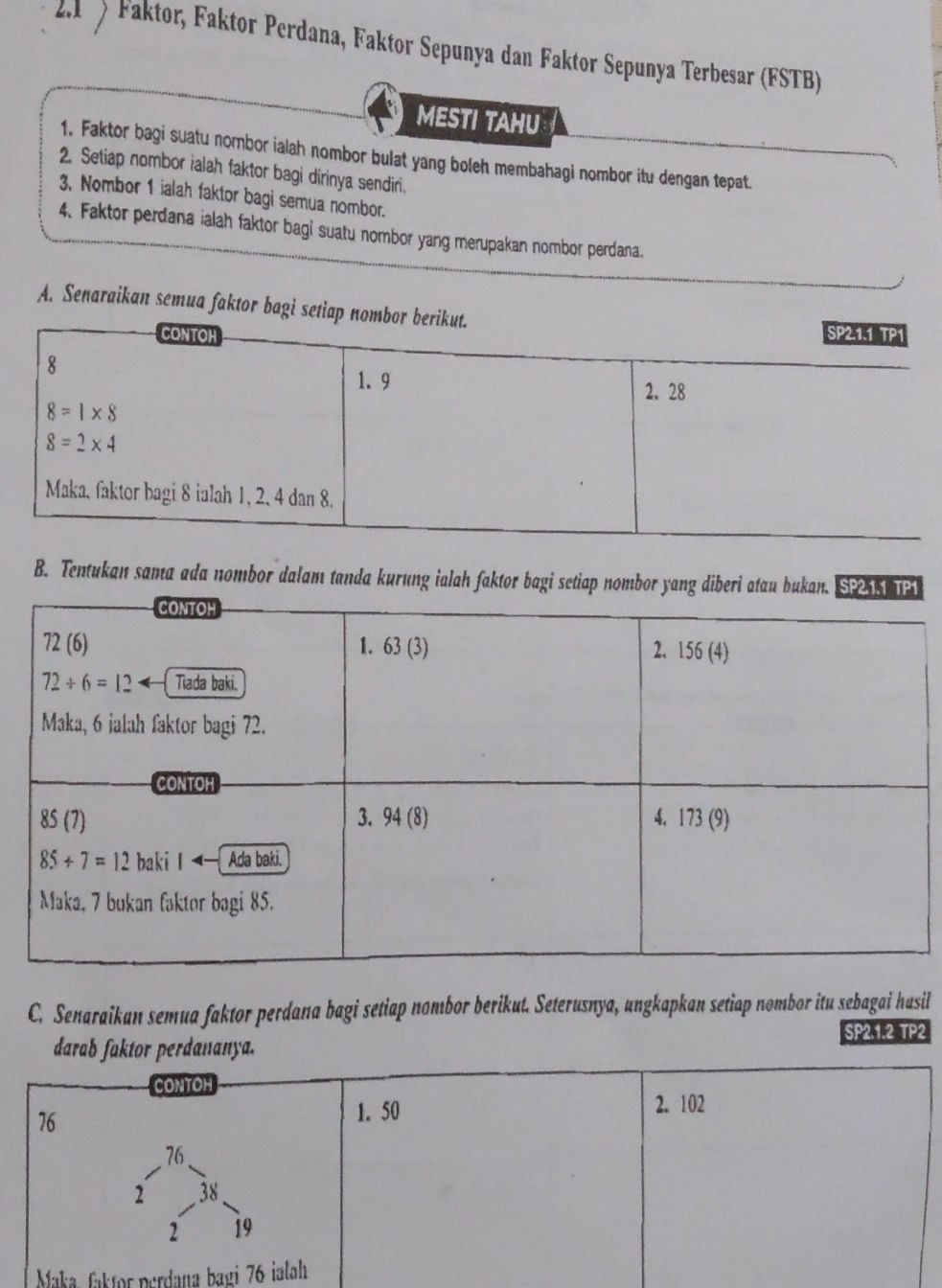 A. Senaraikan semua faktor bagi setiap | StudyX