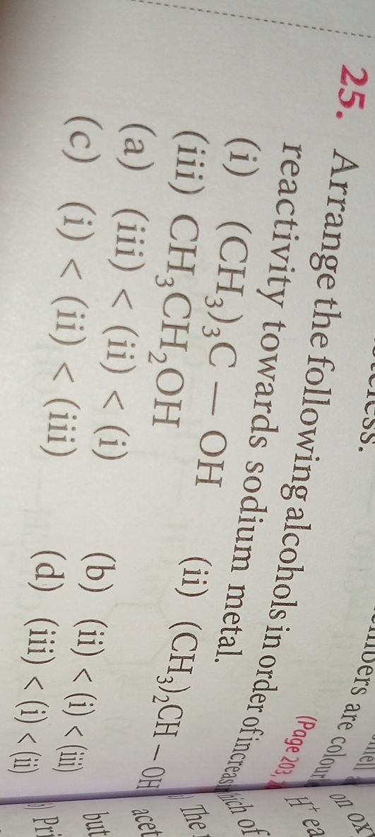 25. Arrange the following alcohols in order | StudyX