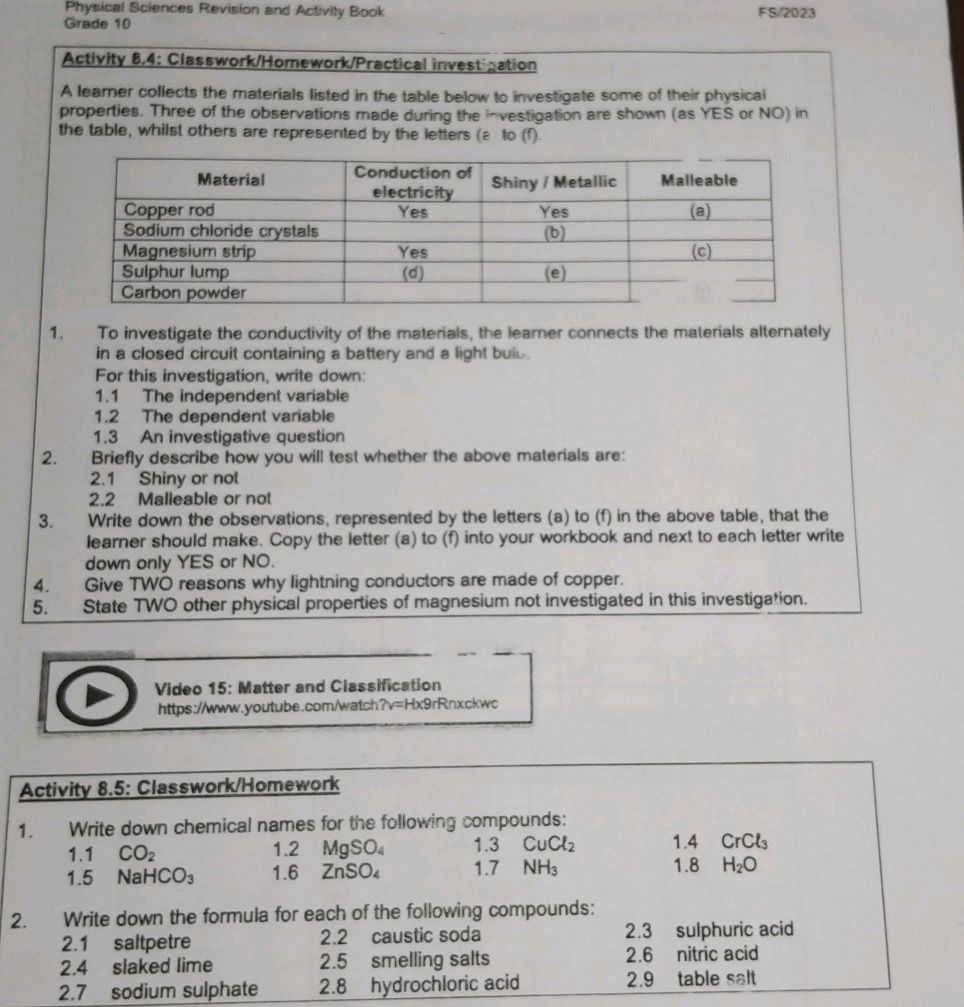Activity 8.4: Classwork/Homework/Practical | StudyX