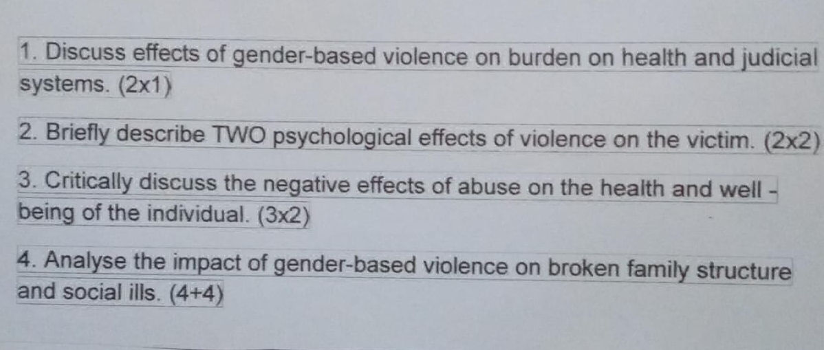 1. Discuss effects of gender-based violence | StudyX