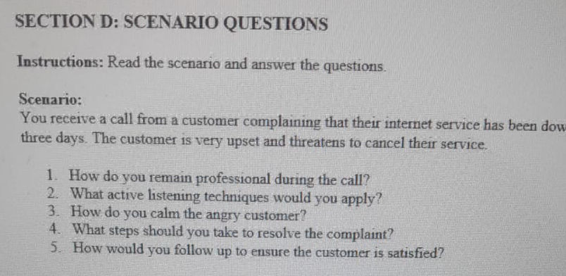 SECTION D: SCENARIO QUESTIONS Instructions: | StudyX