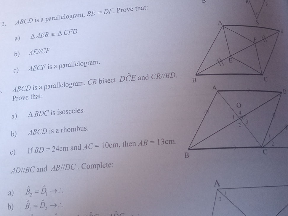 2. ABCD is a parallelogram, BE = DF. Prove | StudyX