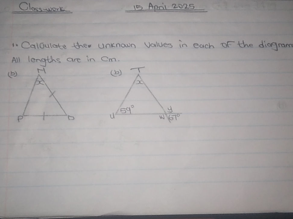 1. Caloulate the unknown Values in each of | StudyX