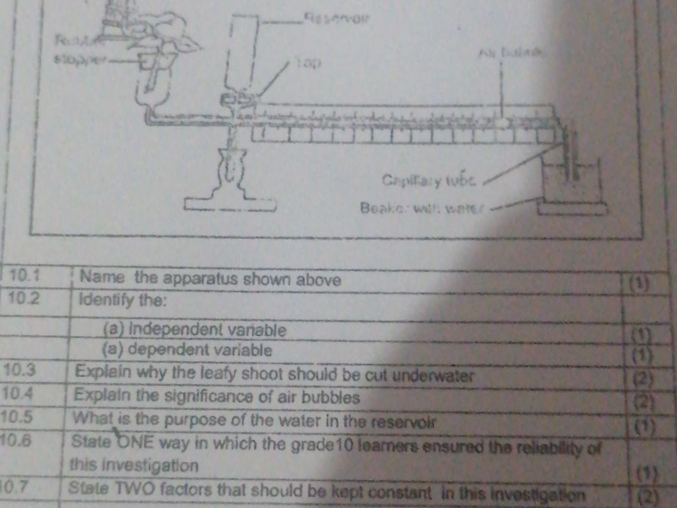 10.1 Name the apparatus shown above 10.2 | StudyX