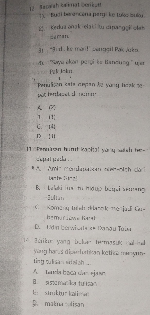 12. Bacalah kalimat berikut! 1). Budi | StudyX