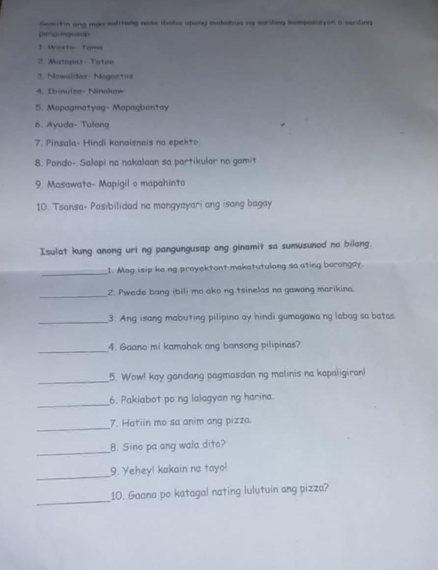 Gemitin ang mga salitang naen ihabo upany | StudyX