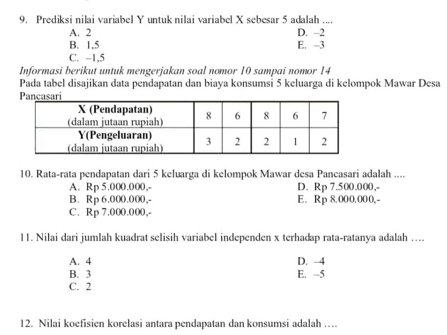 9. Prediksi nilai variabel Y untuk nilai | StudyX