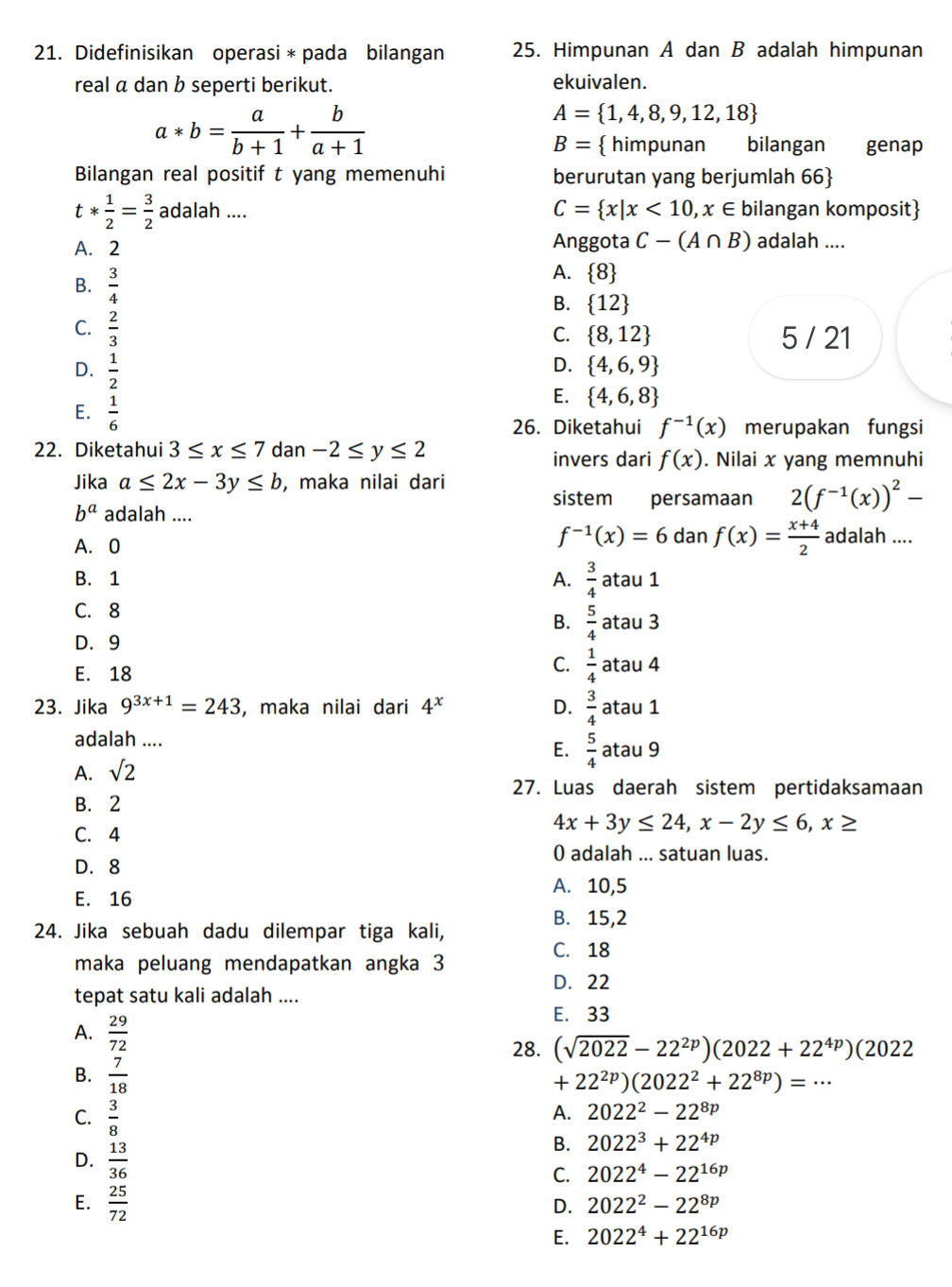 21. Didefinisikan operasi * pada bilangan | StudyX