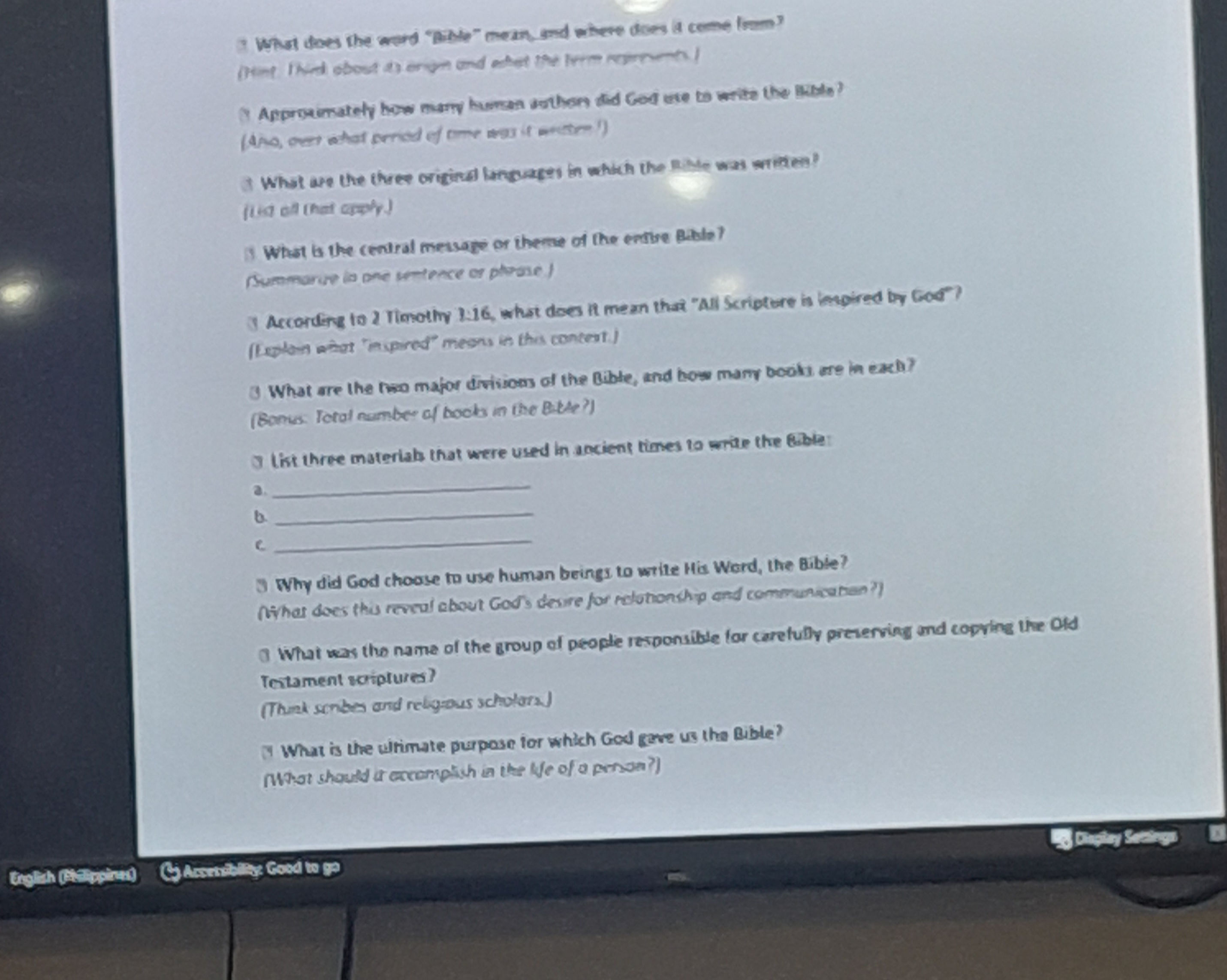 1. What does the word "Bible" mean, and | StudyX