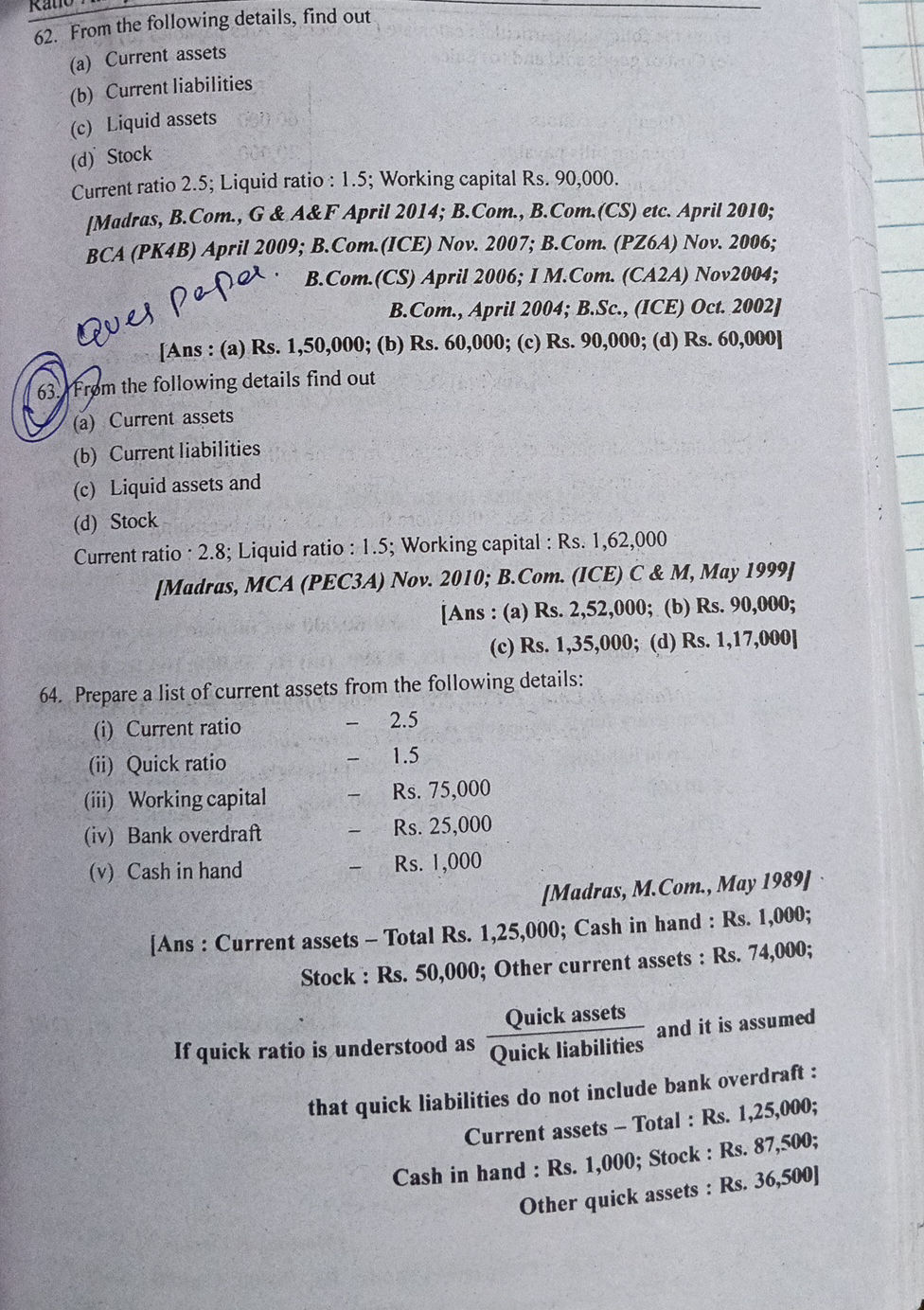 62. From the following details, find out (a) | StudyX