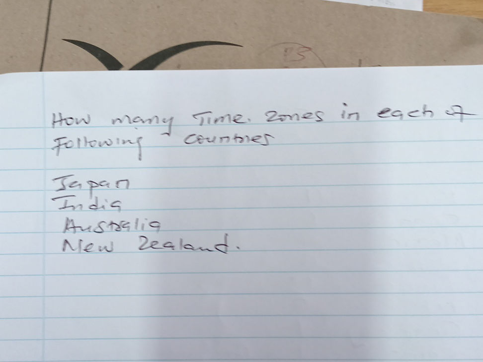 How many Time zones in each of following | StudyX