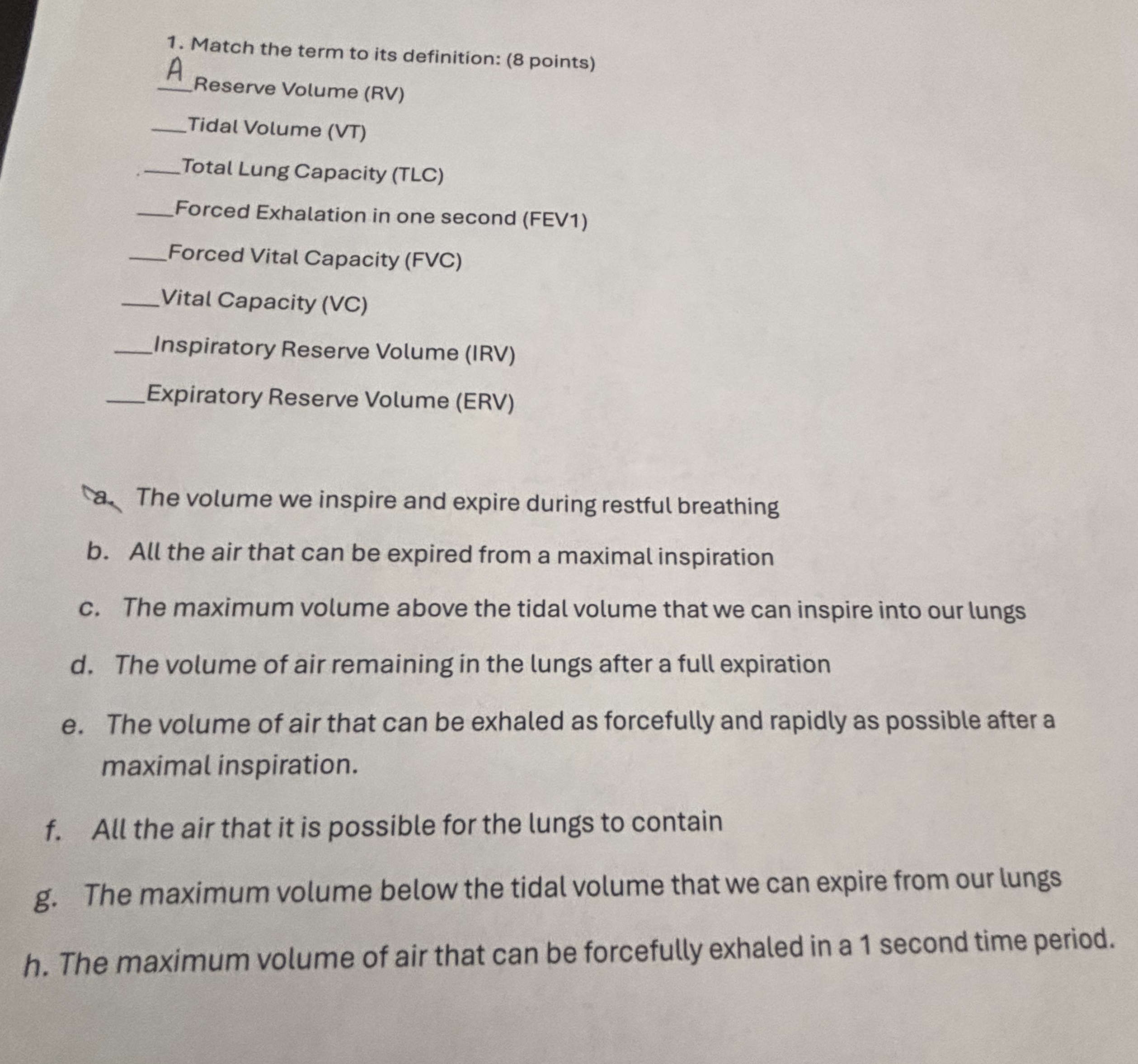 1. Match the term to its definition: (8 | StudyX