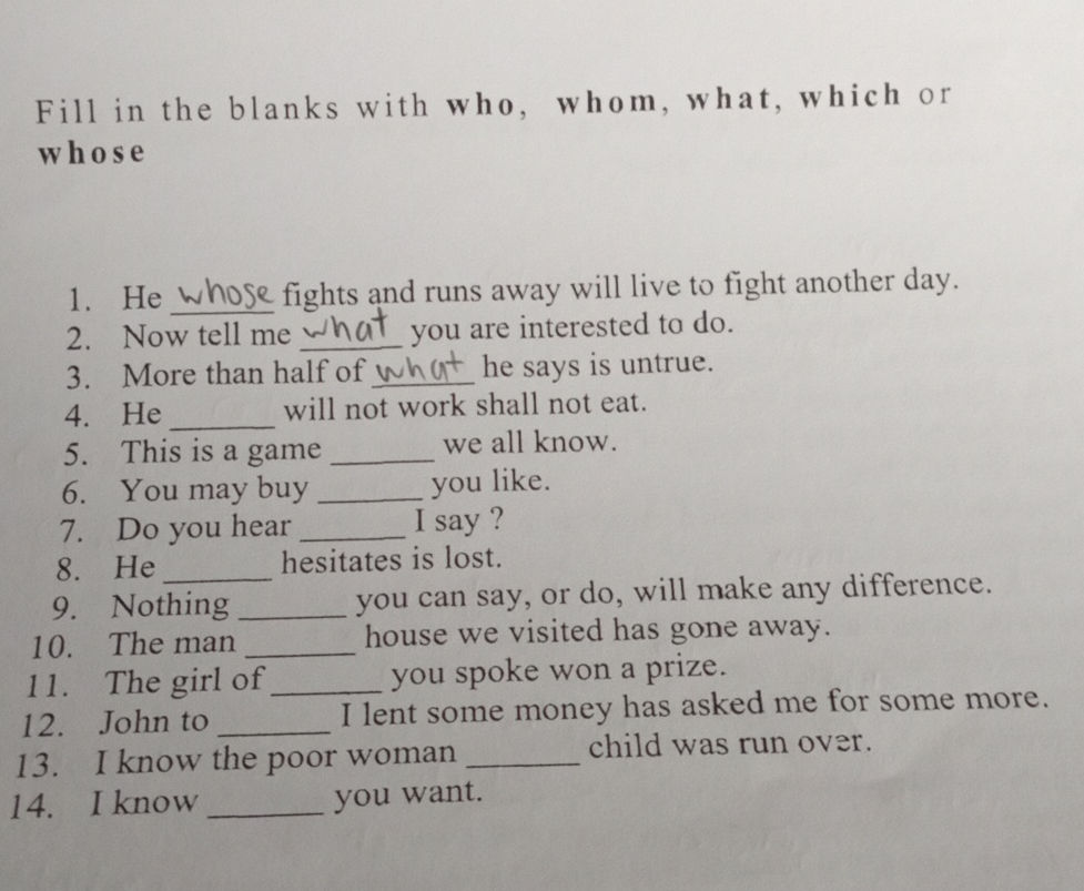 Fill in the blanks with who, whom, what, | StudyX