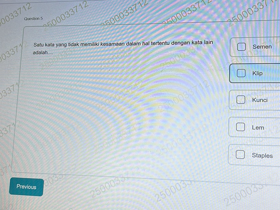 Satu kata yang tidak memiliki kesamaan dalam | StudyX