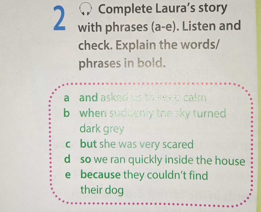Complete Laura's story with phrases (a-e). | StudyX
