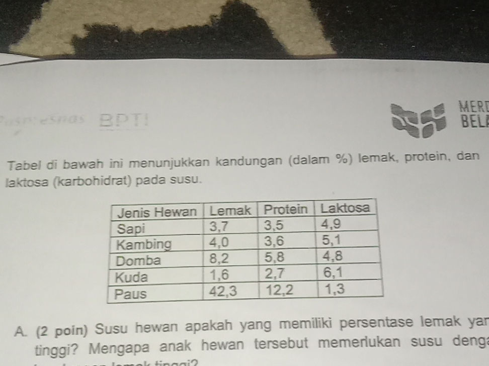 Tabel di bawah ini menunjukkan kandungan | StudyX