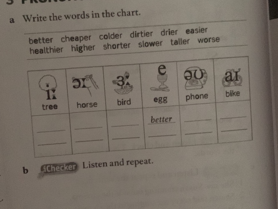 Write the words in the chart. | tree | | StudyX