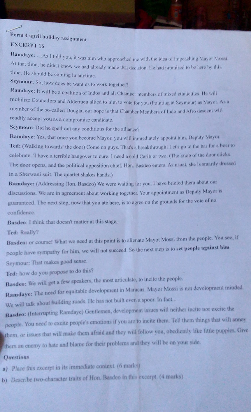 Questions a) Place this excerpt in its | StudyX