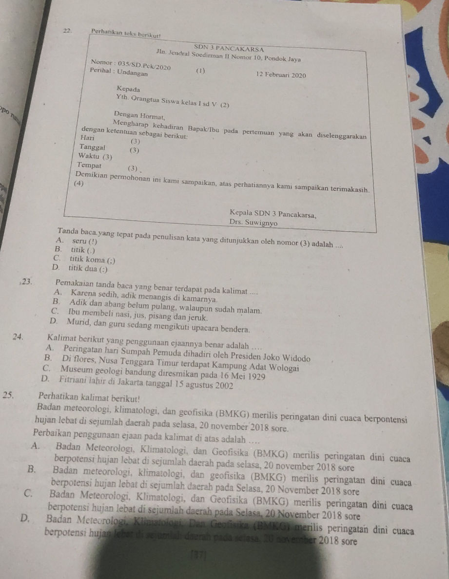 22. Perhatikan teks berikut! Tanda baca | StudyX