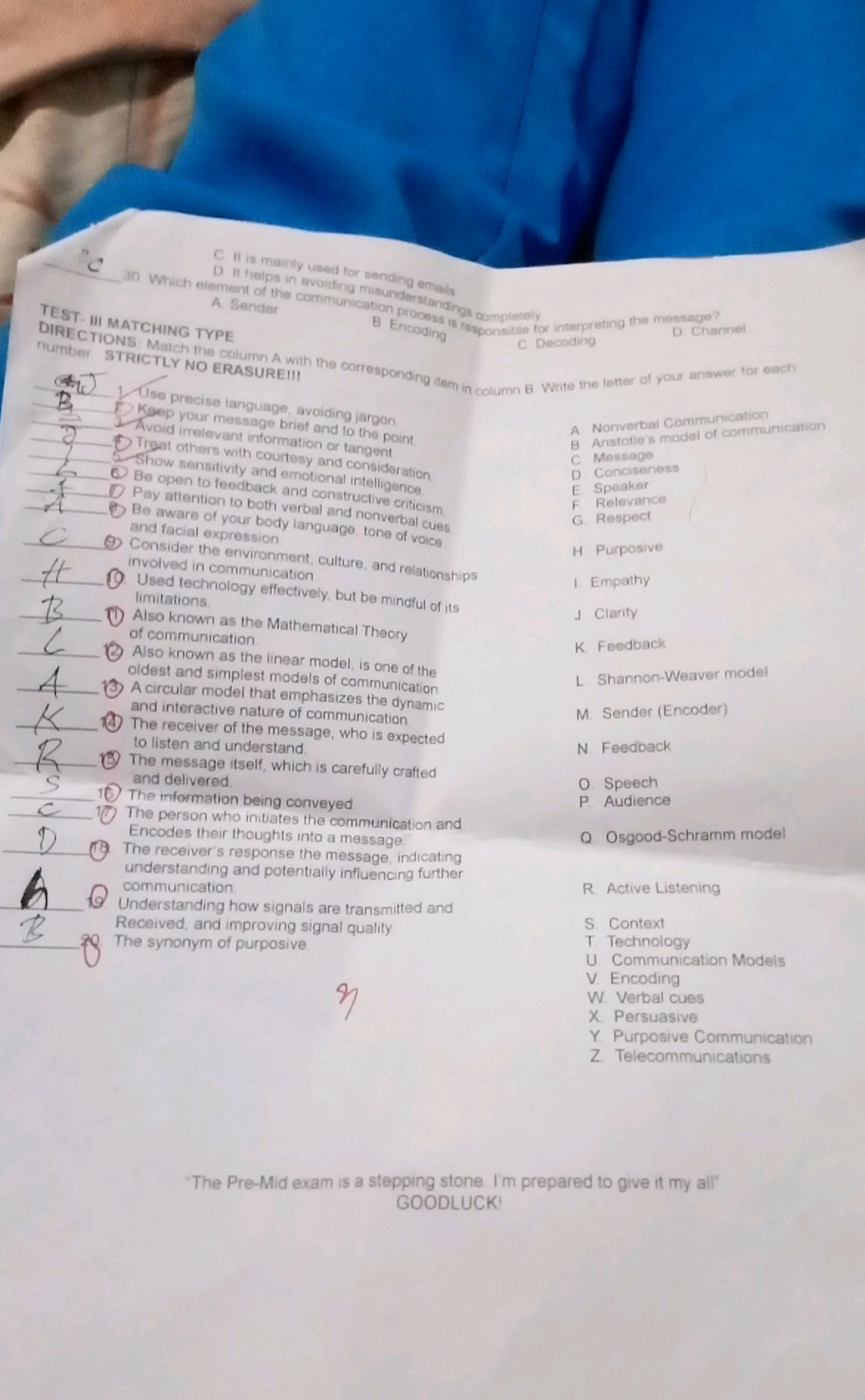 30. Which element of the communication | StudyX