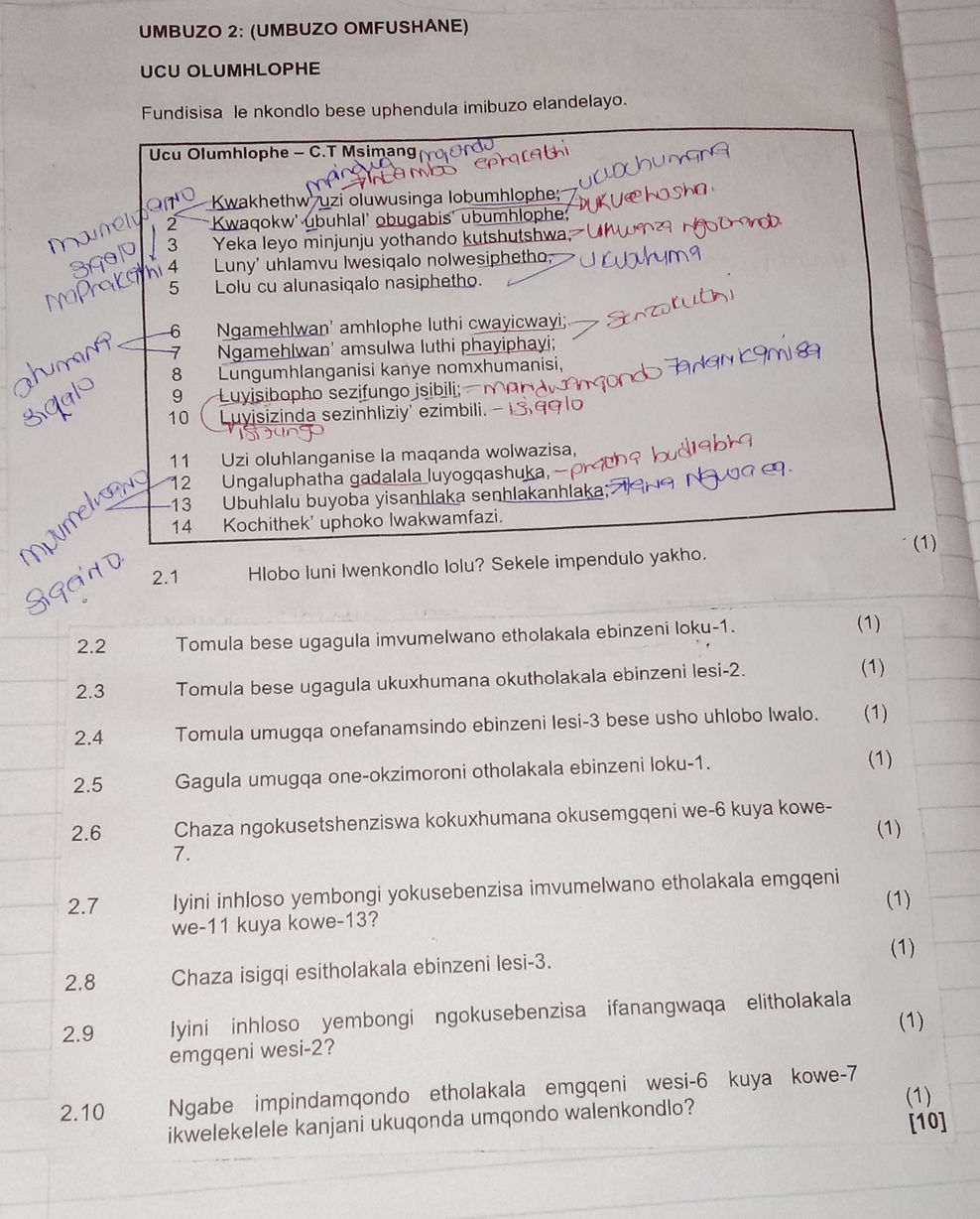 2. Hlobo luni Iwenkondlo lolu? Sekele | StudyX