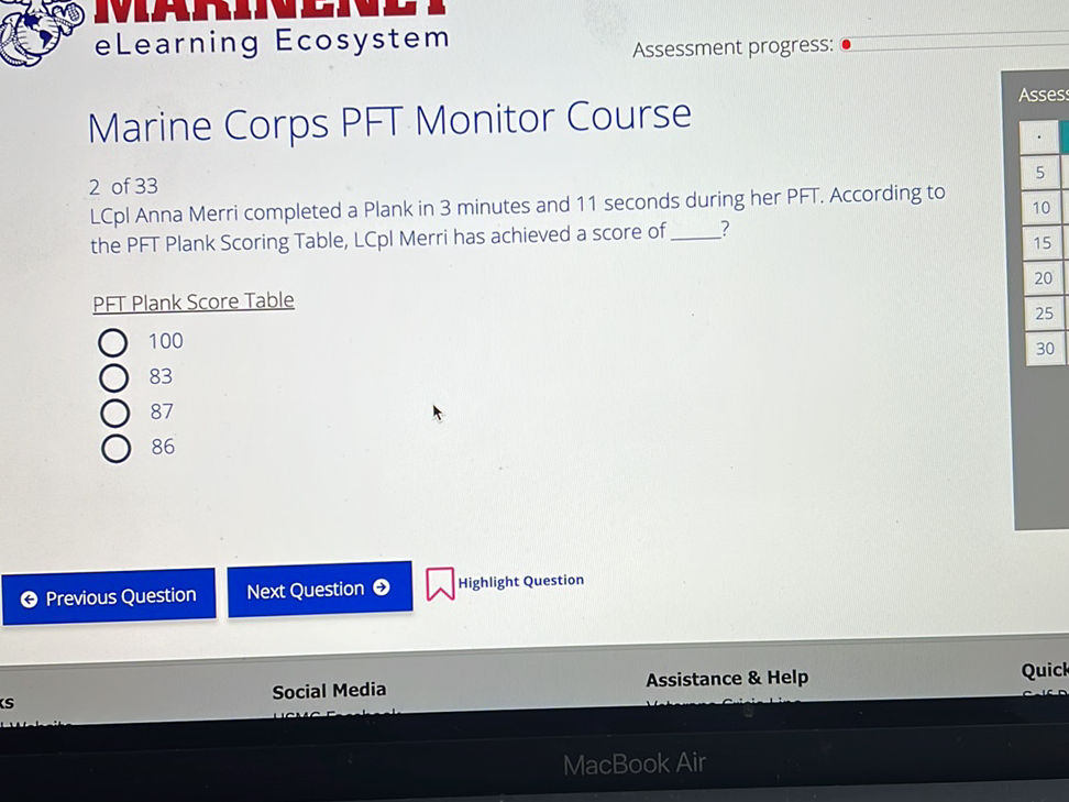 LCpl Anna Merri completed a Plank in 3 | StudyX