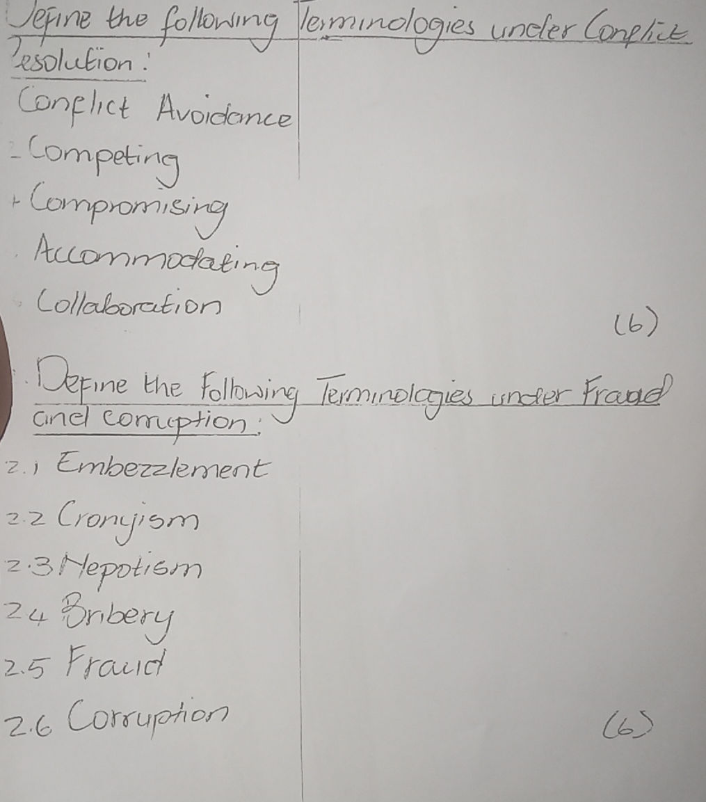 Define the following Terminologies under | StudyX