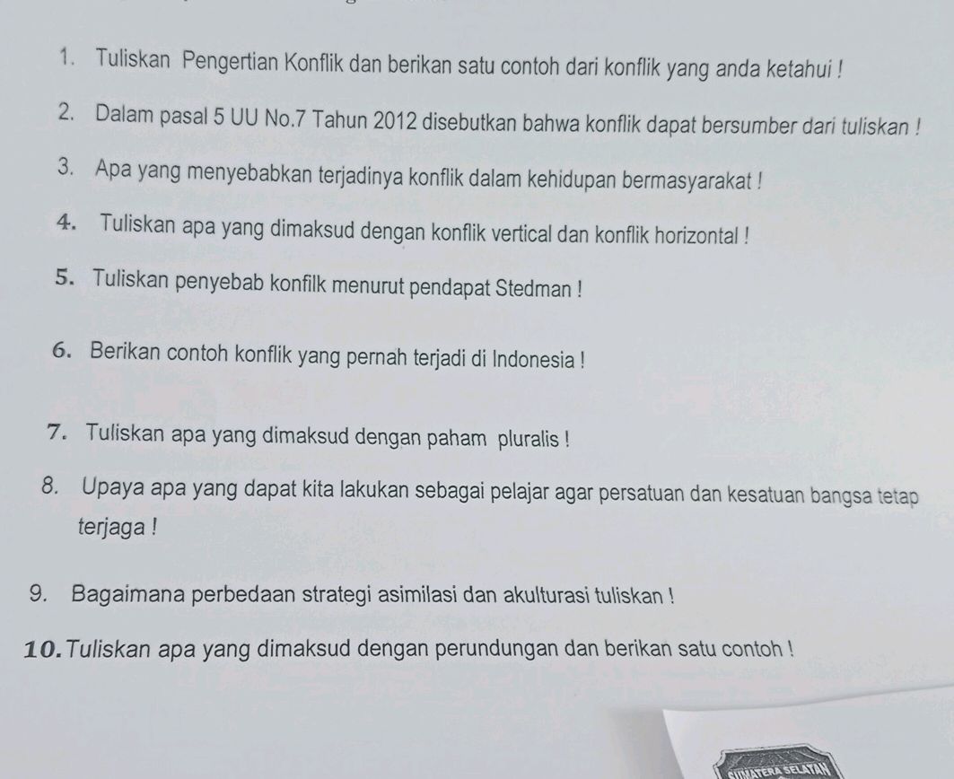 1. Tuliskan Pengertian Konflik dan berikan | StudyX